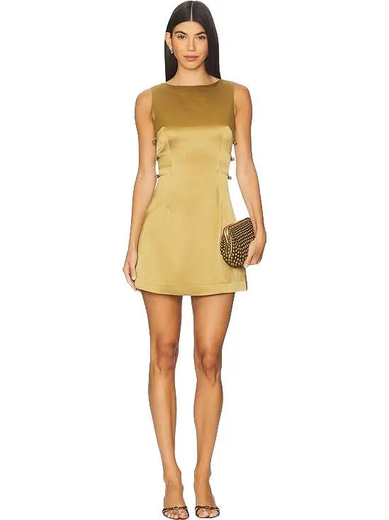SAU LEE Teddi Satin Mini Dress - Golden Olive