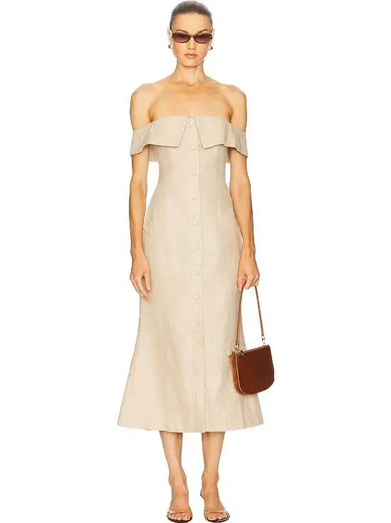 CAMILA COELHO Harlow Linen Midi Dress - Flax