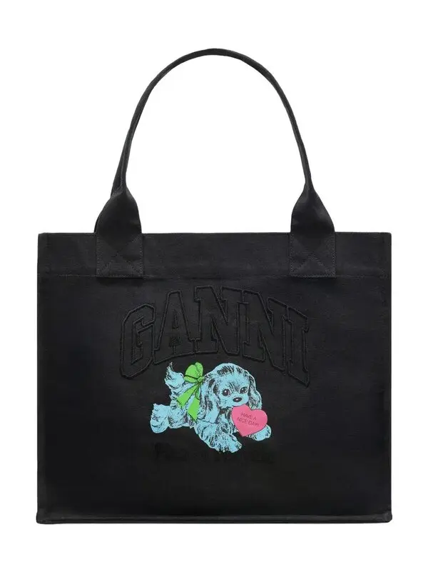 GANNI Puppy-print Tote Bag - Black