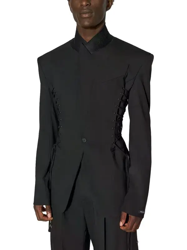 MUGLER Lace-up Padded-shoulder Jacket - Black