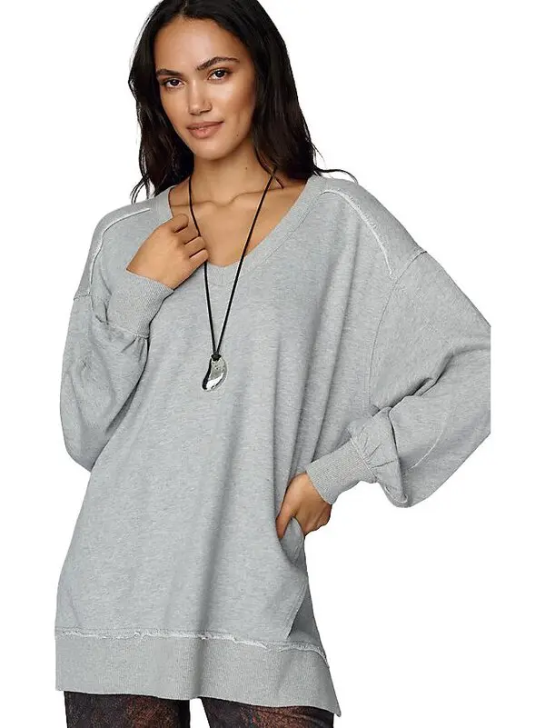 PILCRO Hudson Cotton Popover Top - Heather Grey