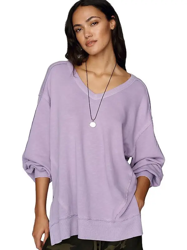 PILCRO Hudson Cotton Popover Top - Soft Violet