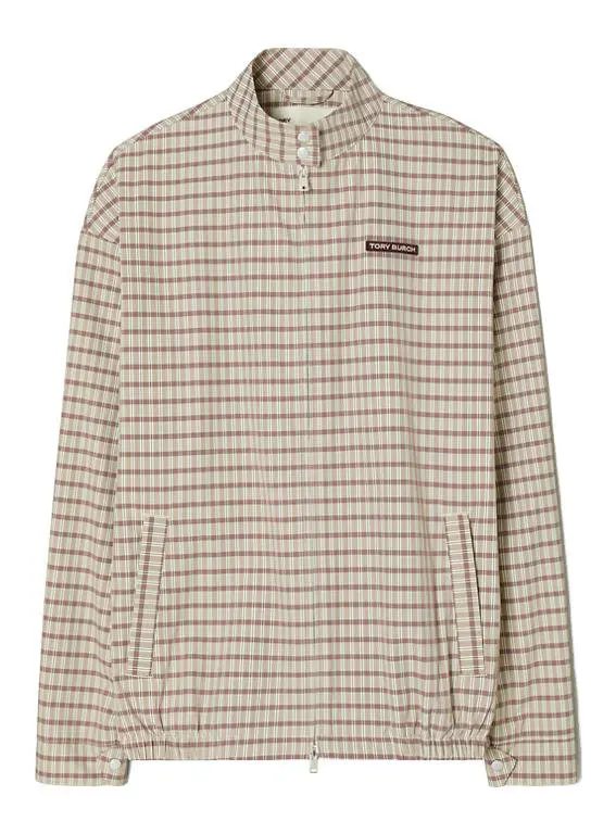 Tory Burch Plaid Nylon Golf Jacket - Crimson Rust Dense Plaid Sport