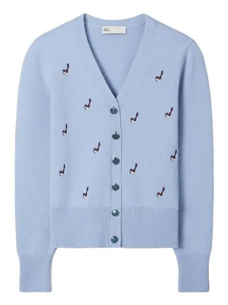 Tory Burch Birdie-embroidered Cashmere Cardigan - Bella Blue