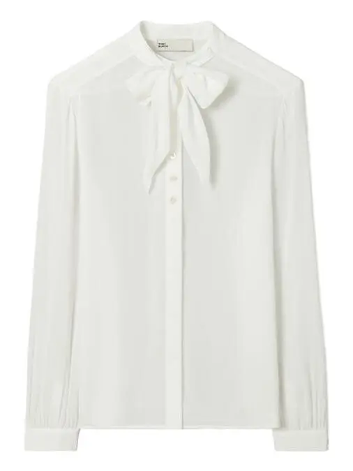 Tory Burch Georgette Bow Blouse - Marshmallow