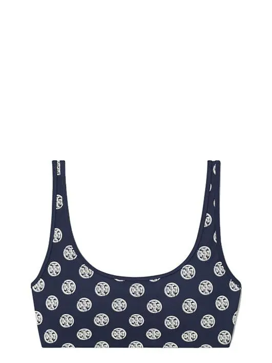 Tory Burch T Monogram Compression Scoop-neck Bra - Tory Navy Engraved Logo