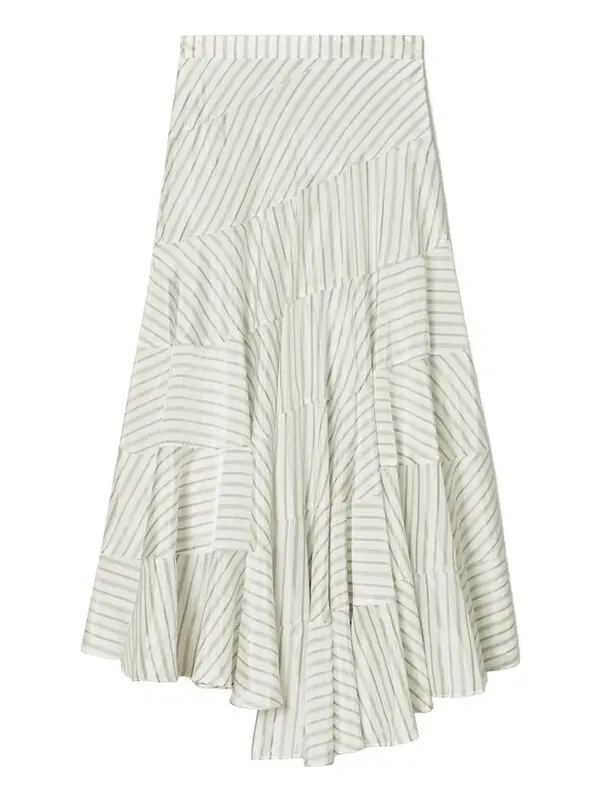 Tory Burch Asymmetrical Viscose Skirt - White/gray/black Helios Striped Lining