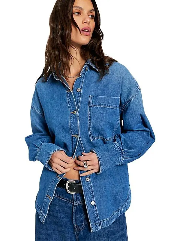 Free People We The Free Ashley Denim Shirt - Medium Wash