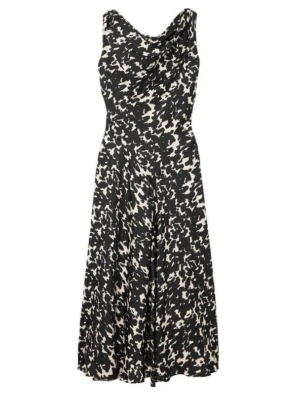 Altuzarra Drina Draped Printed Silk-twill Midi Dress - Black