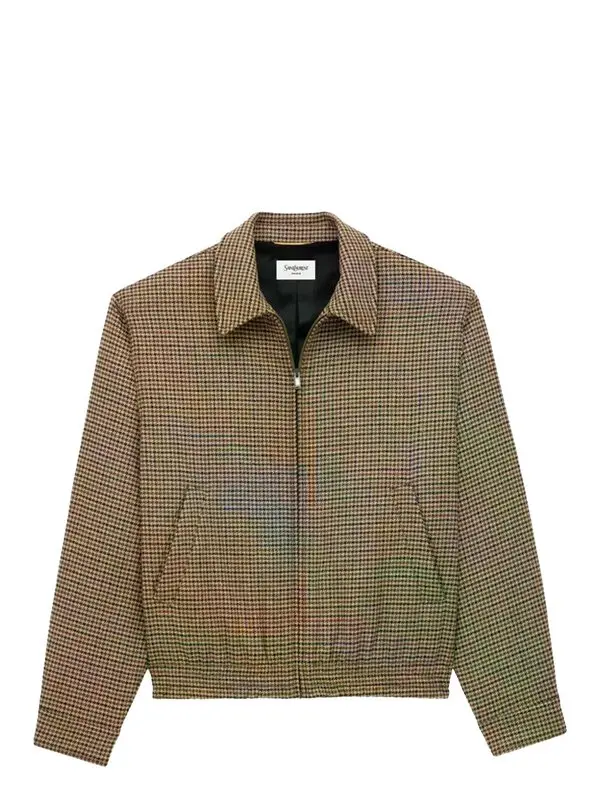 Saint Laurent Checked Zip-up Bomber Jacket - Brown