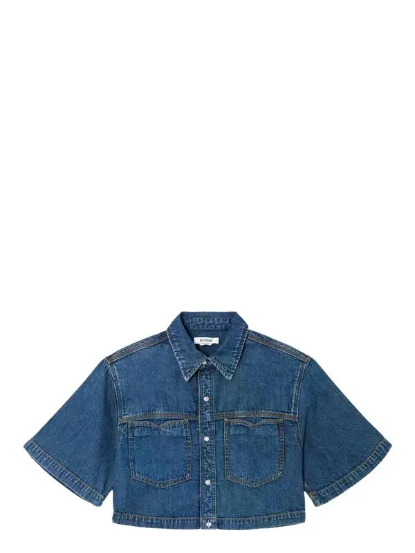 RE/DONE Short-sleeve Pocket Crop Shirt - Blue