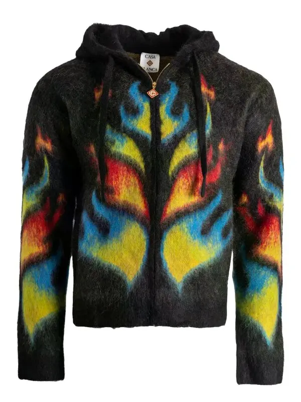 Casablanca Flame-pattern Hooded Jacket - Black
