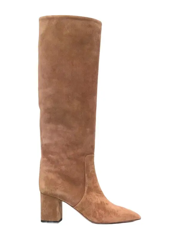 Paris Texas 70mm Calf Suede Block Heel Boots - Neutrals