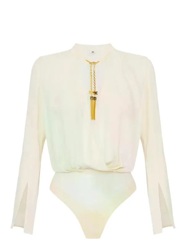 Elisabetta Franchi Georgette Bodysuit With Tassel Embellishments - Neutrals