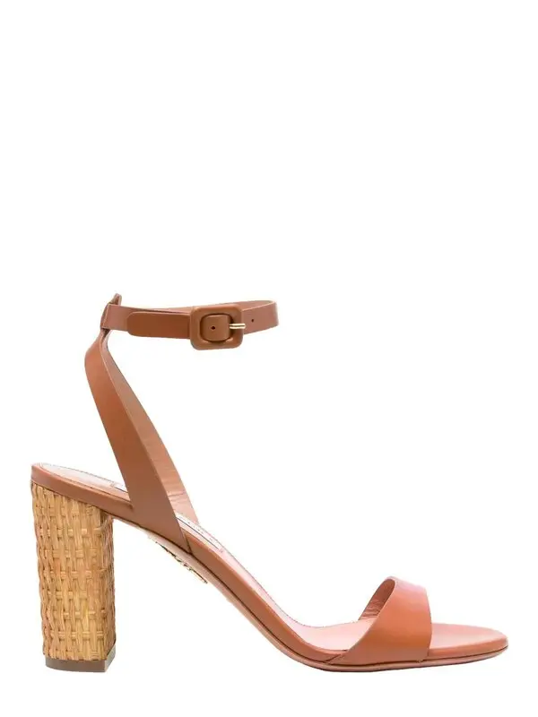 AQUAZZURA 85mm Sunseeker Woven-block Leather Sandals - Brown
