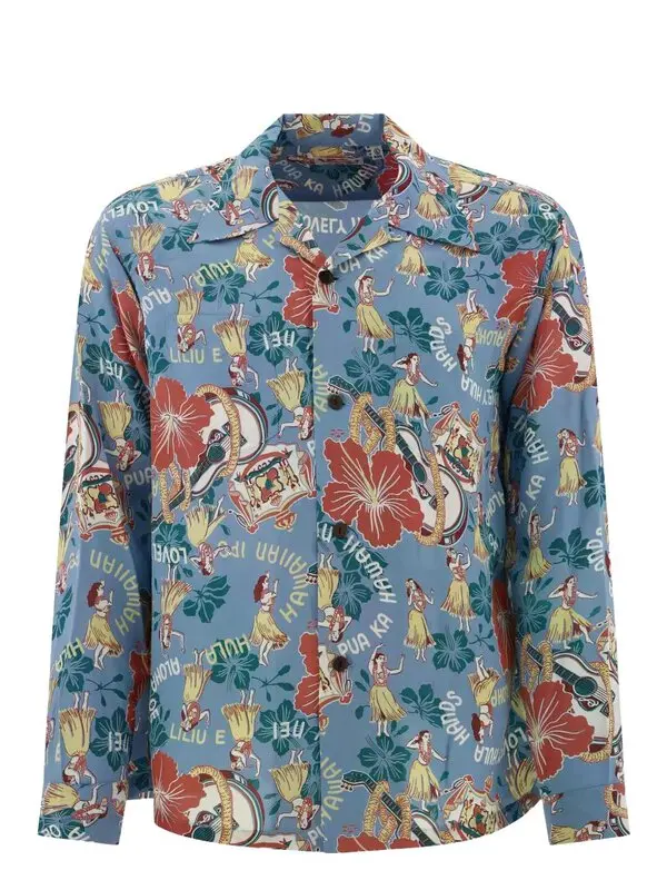 SUN SURF Dancer-print Shirt - Blue
