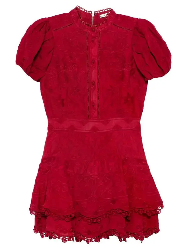 Alice + Olivia Loryn Embroidered Mini Shirt Dress - Red