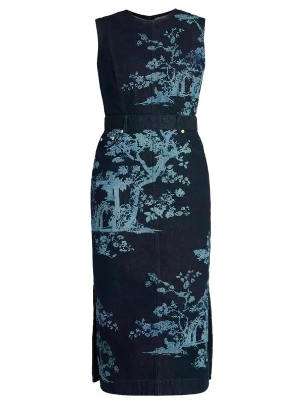 Erdem Trees-print Sleeveless Dress - Blue
