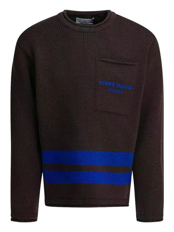 Stone Island Striped Sweater With Pocket Detail - Brown