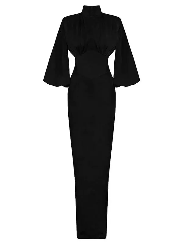 VESTIAIRE D'UN OISEAU LIBRE High-neck Puff-sleeve Midi Dress - Black