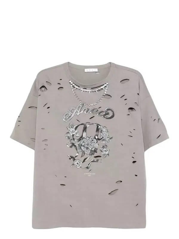 AREA Embellished Distressed T-shirt - Grey