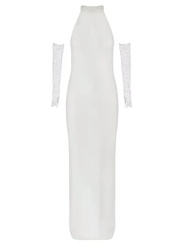 VESTIAIRE D'UN OISEAU LIBRE Aniela Halter-neck Embellished Dress - White