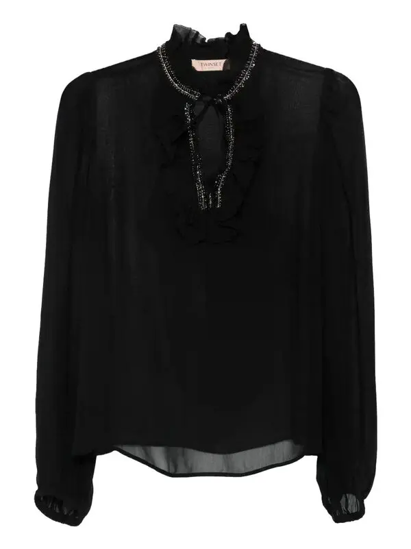 TWINSET Embellished Ruffled Blouse - Black