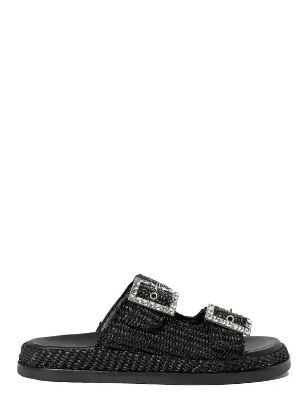 ALIBI Raffia Embellished Buckle Sandals - Black