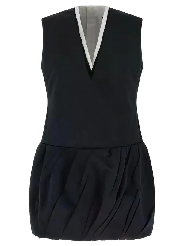 JIL SANDER V-neck Balloon-skirt Mini Dress - Black