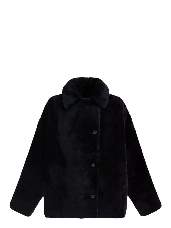 B&W Shearling Button Coat - Blue
