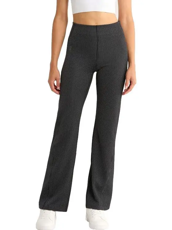 On High-waist Ribbed Pants - Black/rock