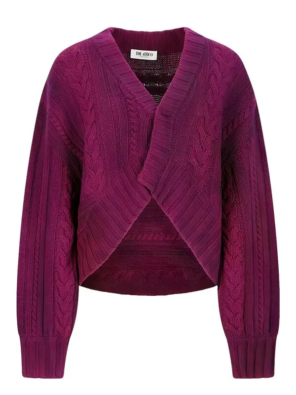 Attico Cable-knit V-neck Cardigan - Purple