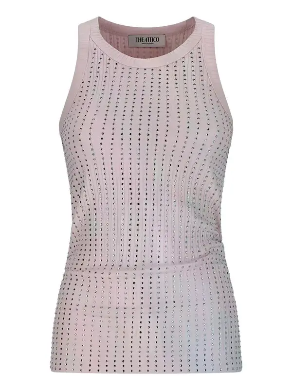 Attico Ribbed Embellished Tank Top - Pink