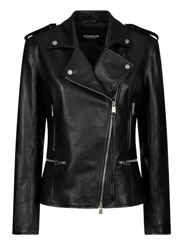 DONDUP Asymmetric Zip Leather Jacket - Black