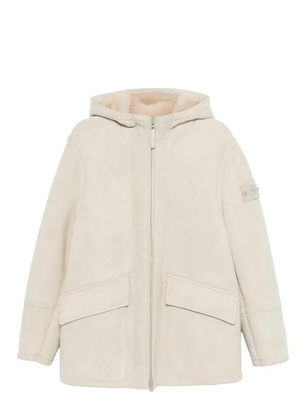Stone Island Suede Jacket With Hood - Beige