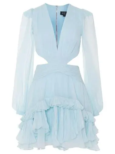 PatBO Silk Plisse Essence Mini Dress - Light Blue