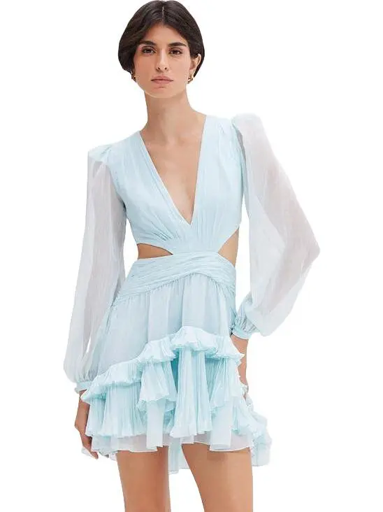 PatBO Silk Plisse Essence Mini Dress - Light Blue
