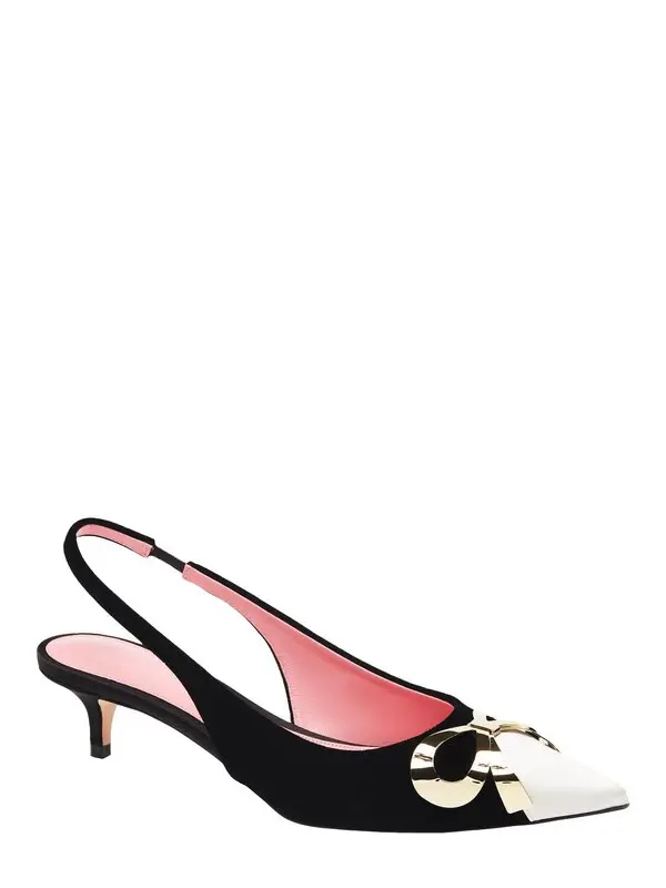 Giambattista Valli Bow Kitten Heel Slingback Pumps - Black/ivory/gold 9901