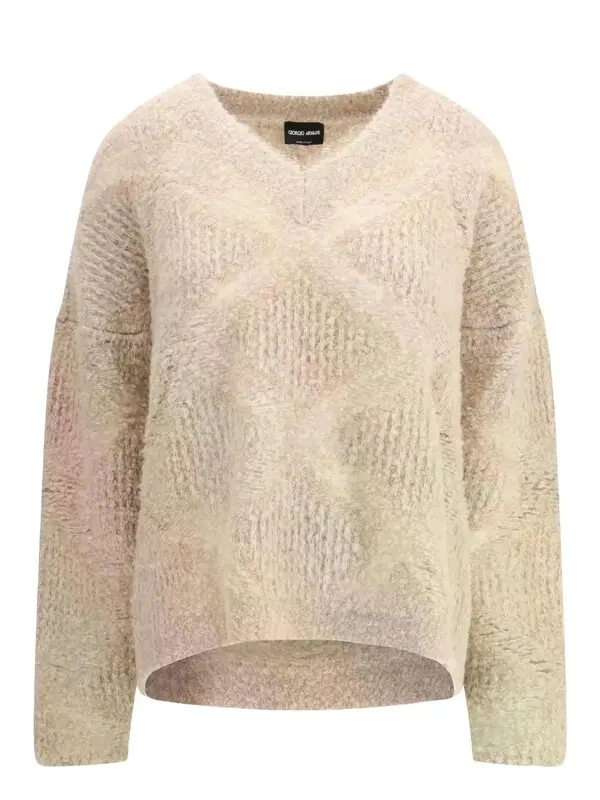 Giorgio Armani V-neck Textured Knit Sweater - Neutrals