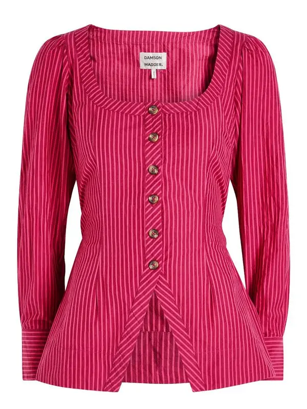 DAMSON MADDER Clare Striped Cotton Blouse - Red