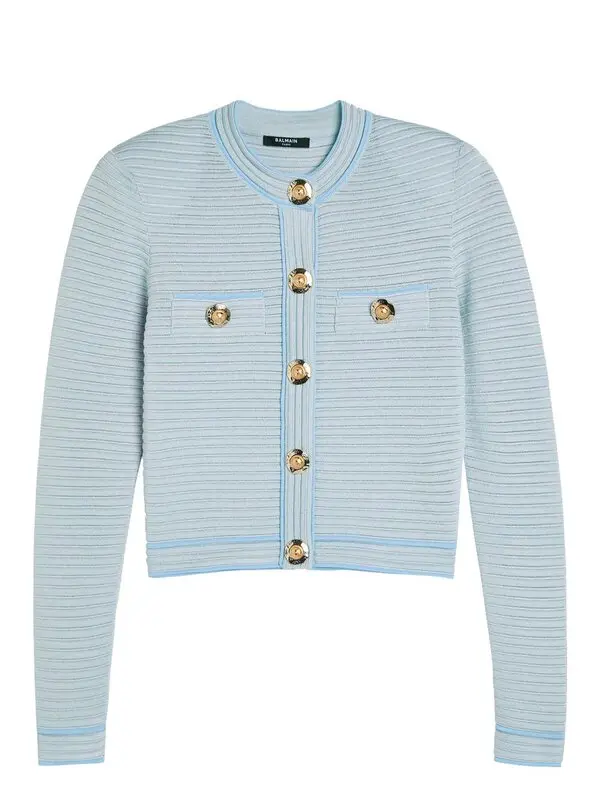 Balmain Embellished Ribbed-knit Cardigan - No Colour