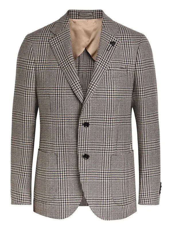 LARDINI Houndstooth Wool And Silk-blend Designer Blazer Uk40/l - Brown