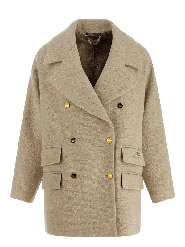 Elisabetta Franchi Double-breasted Wool-blend Coat - Beige
