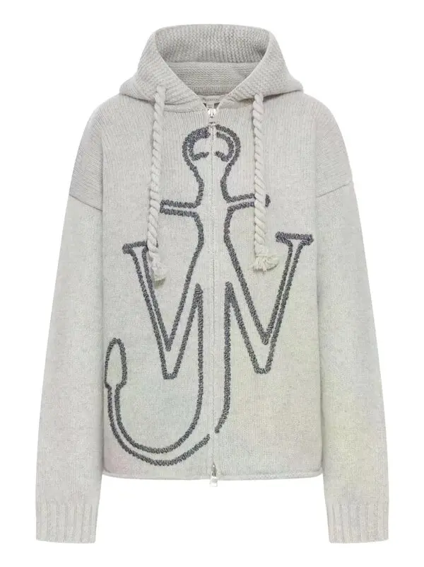 JW Anderson Wool Anchor-embroidery Hoodie - Grey