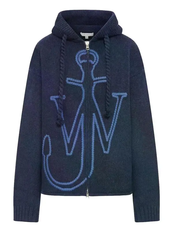 JW Anderson Anchor-embroidery Wool Zip-up Hoodie - Blue