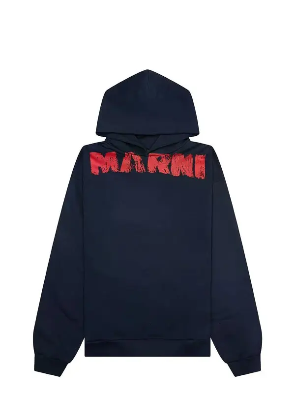 Marni Brushstroke Logo-print Hoodie - Blue