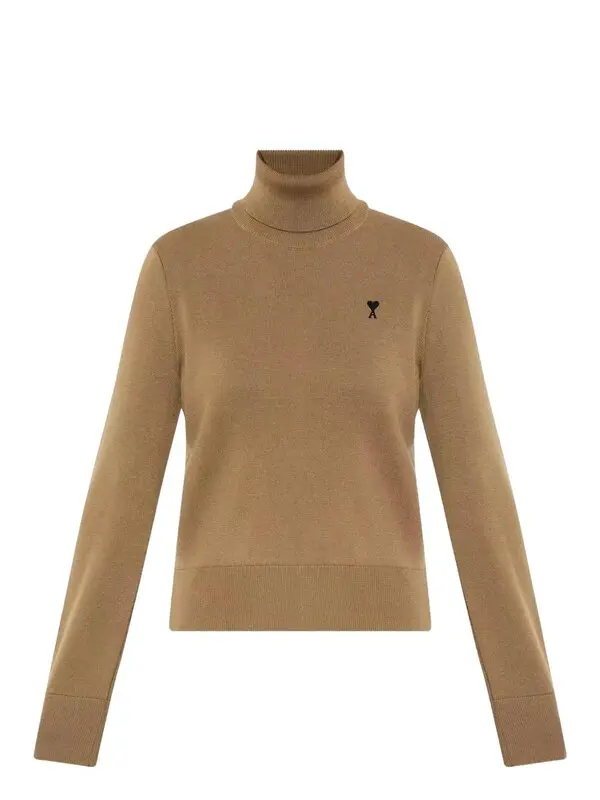 Ami Logo-embroidered Turtleneck Sweater - Neutrals