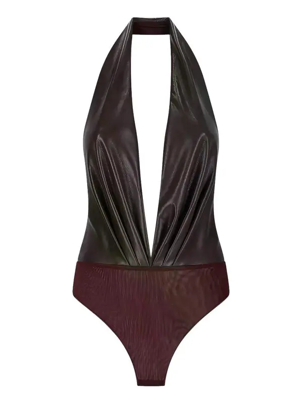 Andamane Halter-neck Draped Bodysuit - Brown