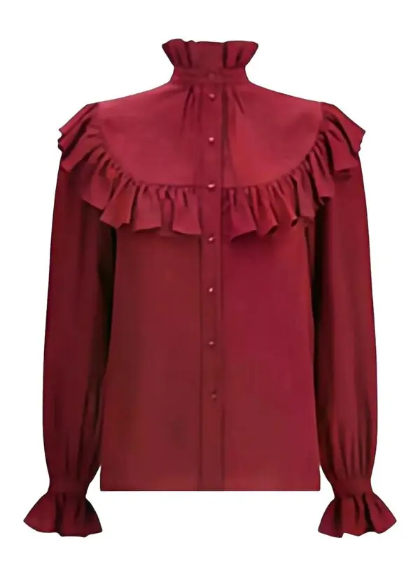 Saint Laurent Stand-collar Ruffled Blouse - Red