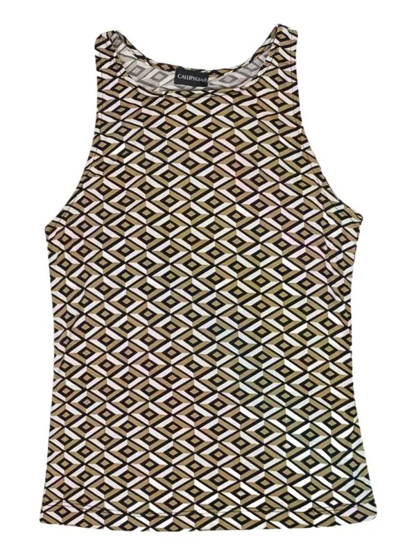 Callipygian Geometric Print Tank Top - Brown